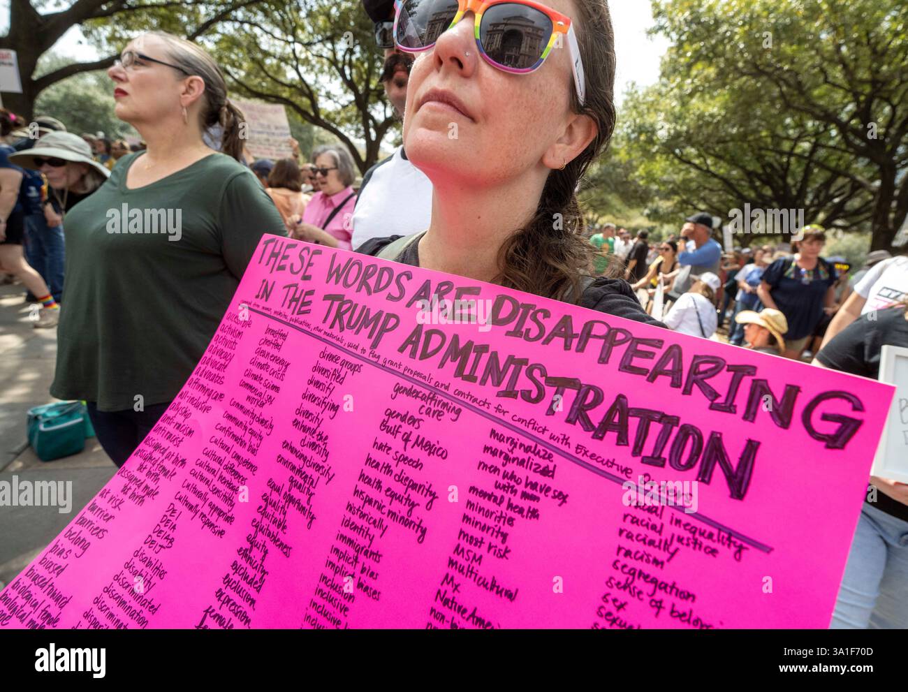 Austin Texas USA, March 8 2025: Protesters hold anti-Donald Trump and ...