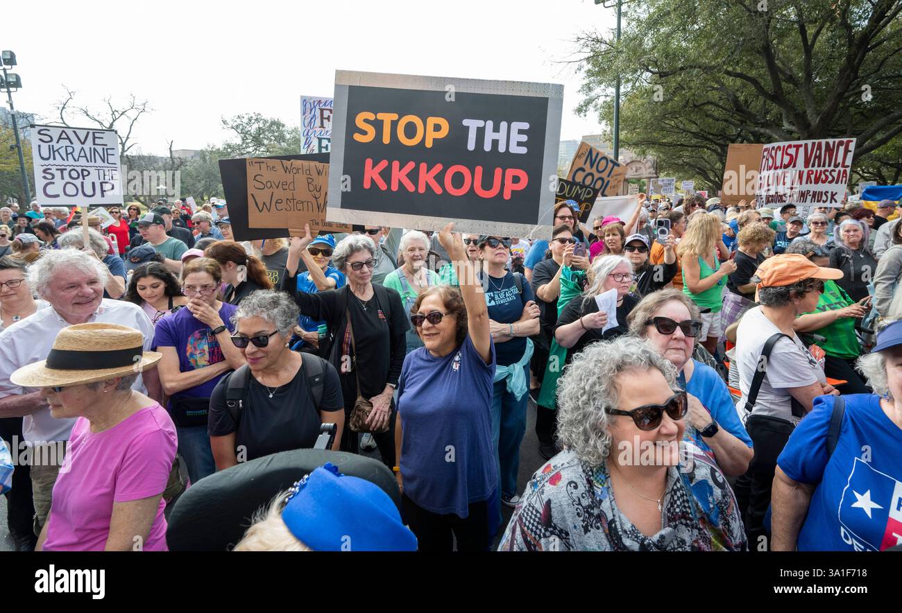 Austin Texas USA, March 8 2025: Protesters hold anti-Donald Trump and ...