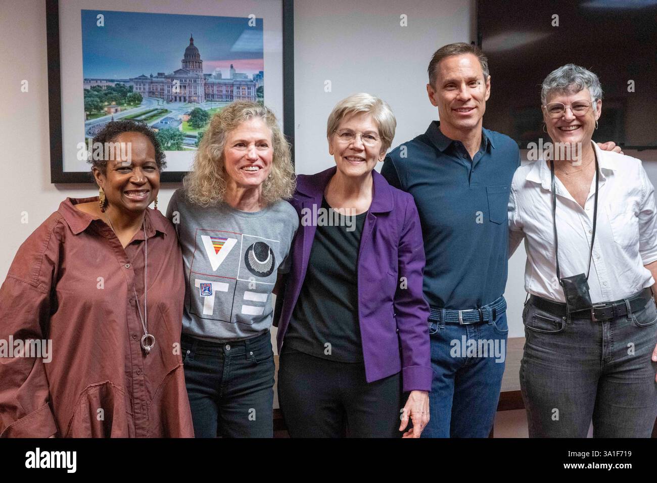 Austin Texas USA, March 8 2025: Senator ELIZABETH WARREN (center) poses ...
