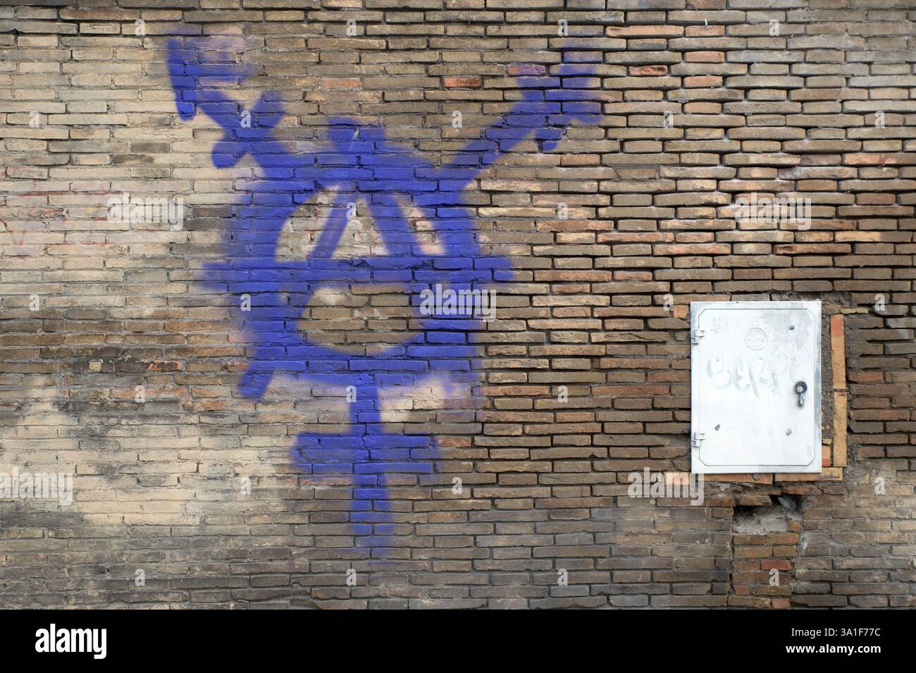 March 8, 2025, Rome, Italy: A purple transfeminist symbol was drawn on ...