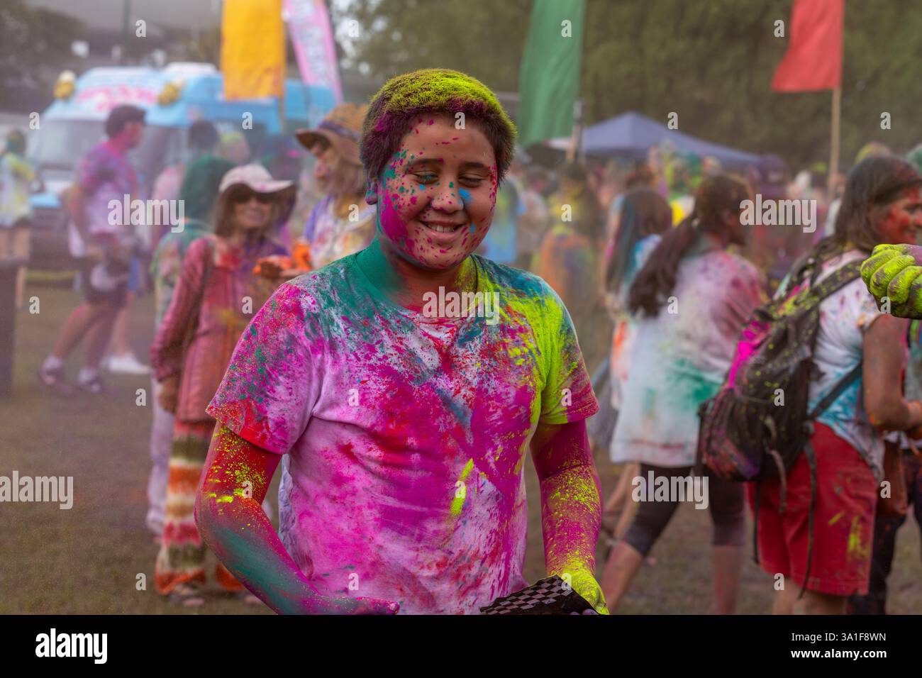 Tauranga New Zealand - March 8 2025; People cover in colours ...