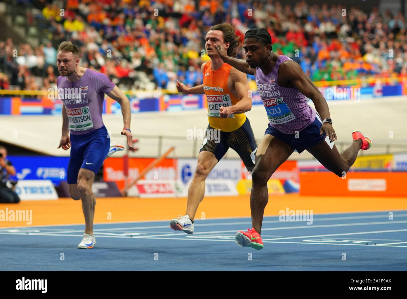From the left, Great Britain's Andrew Robertson, Spain's Guillem Crespi ...