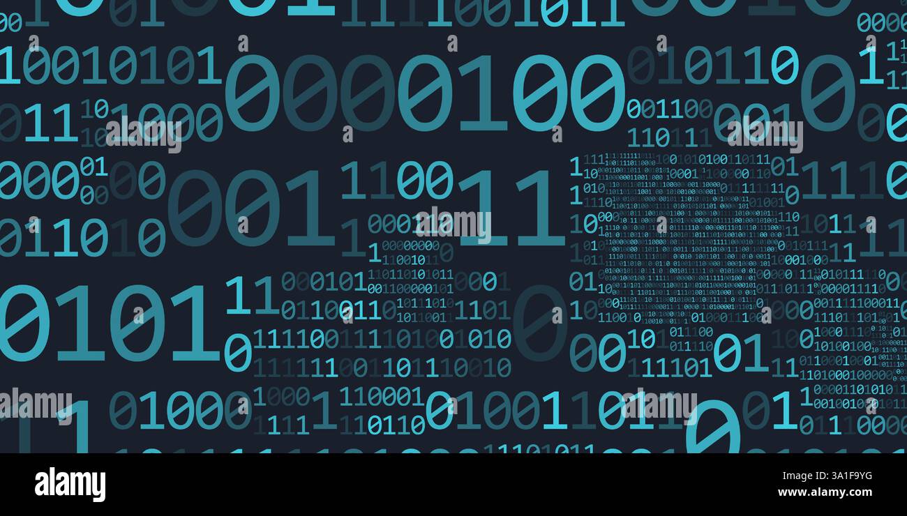 Abstract binary code cloud background. AI learning on data cyber field. Futuristic digital ...