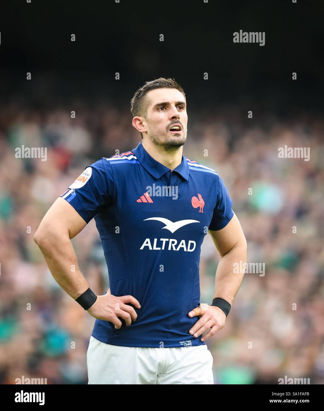 Dublin, Ireland. 8th March, 2025. France's Thomas Ramos during a break ...
