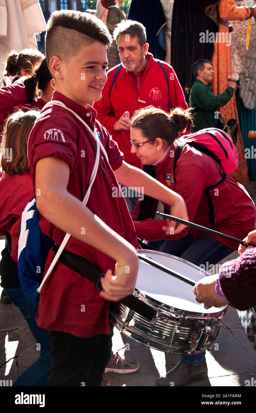 Boy playing the drum, Fiesta de Santa Eulalia, typical feast of 12 ...