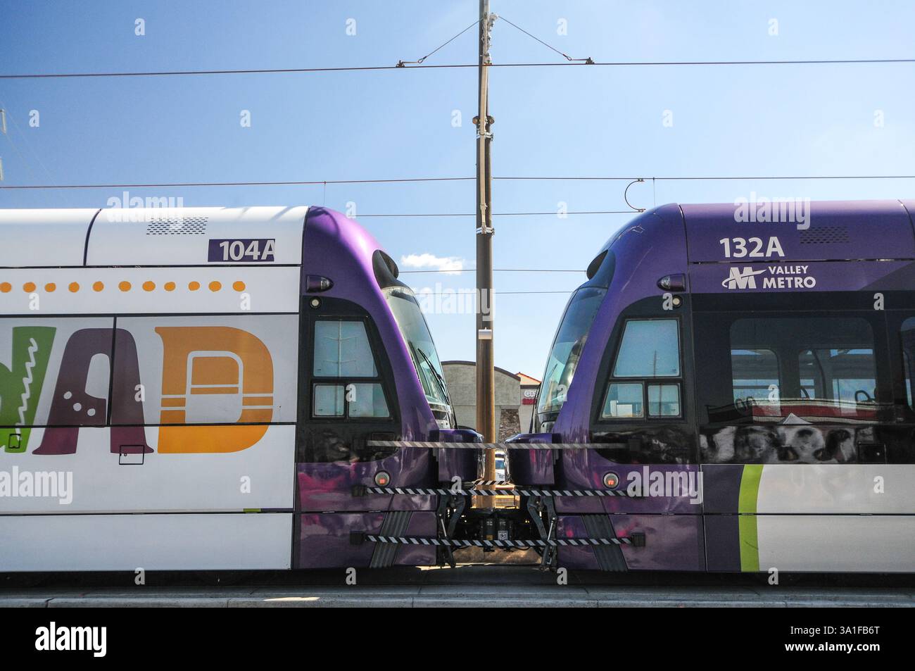 Phoenix, Arizona, USA. 8th Mar, 2025. The light rail parks at the Baseline Road and Central ...