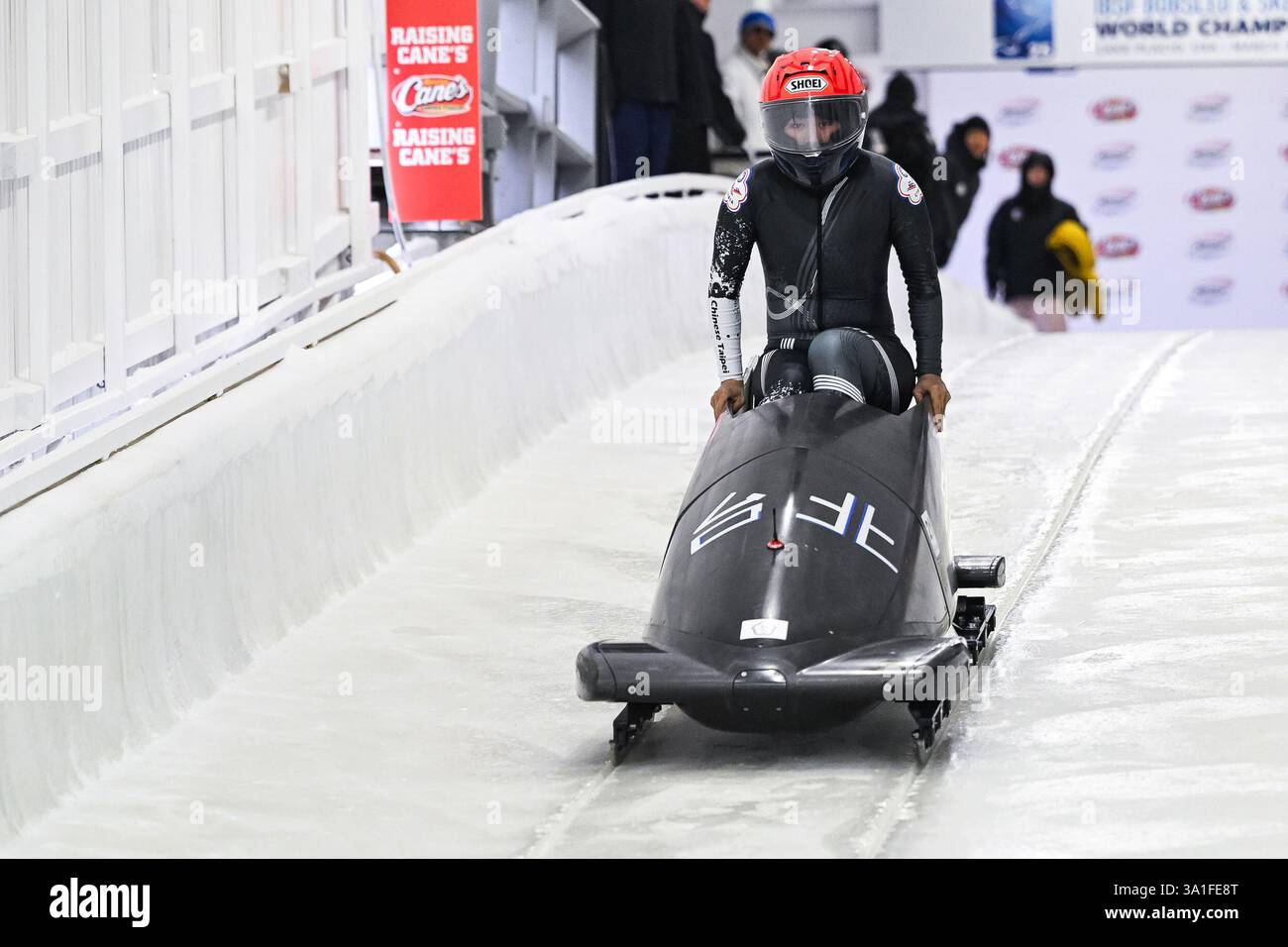 LAKE PLACID, NY, UNITED STATES - MARCH 08: Sin-Rong Lin (TPE) compete ...