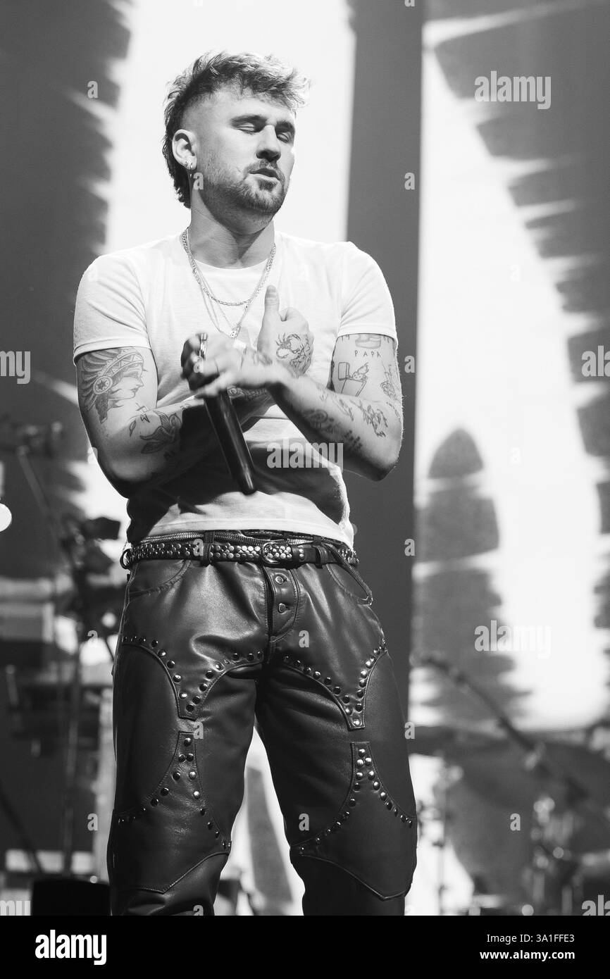 Singer Dani Fernandez performs during a concert at the Movistar Arena ...