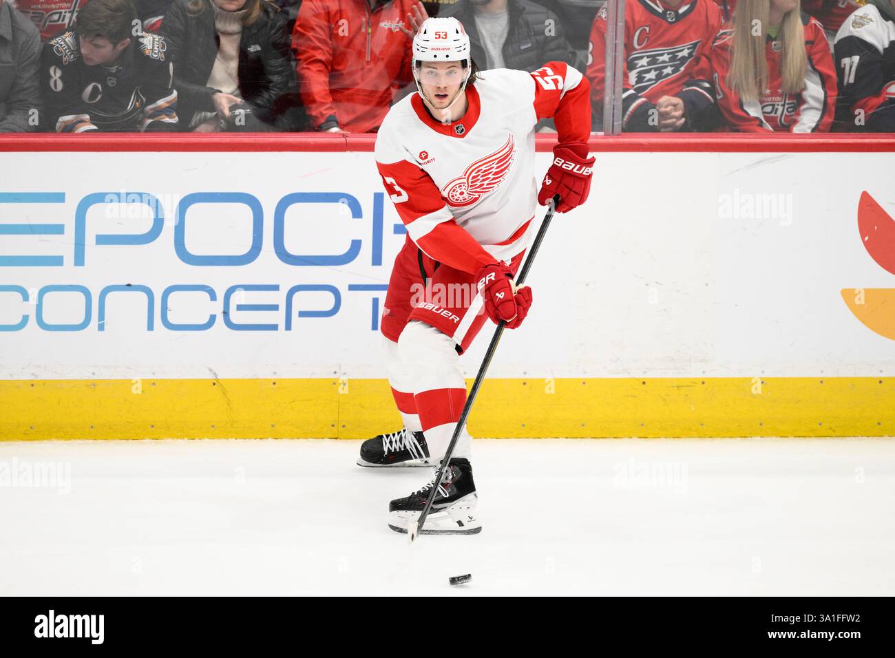 Detroit Red Wings defenseman Moritz Seider (53) in action during the ...