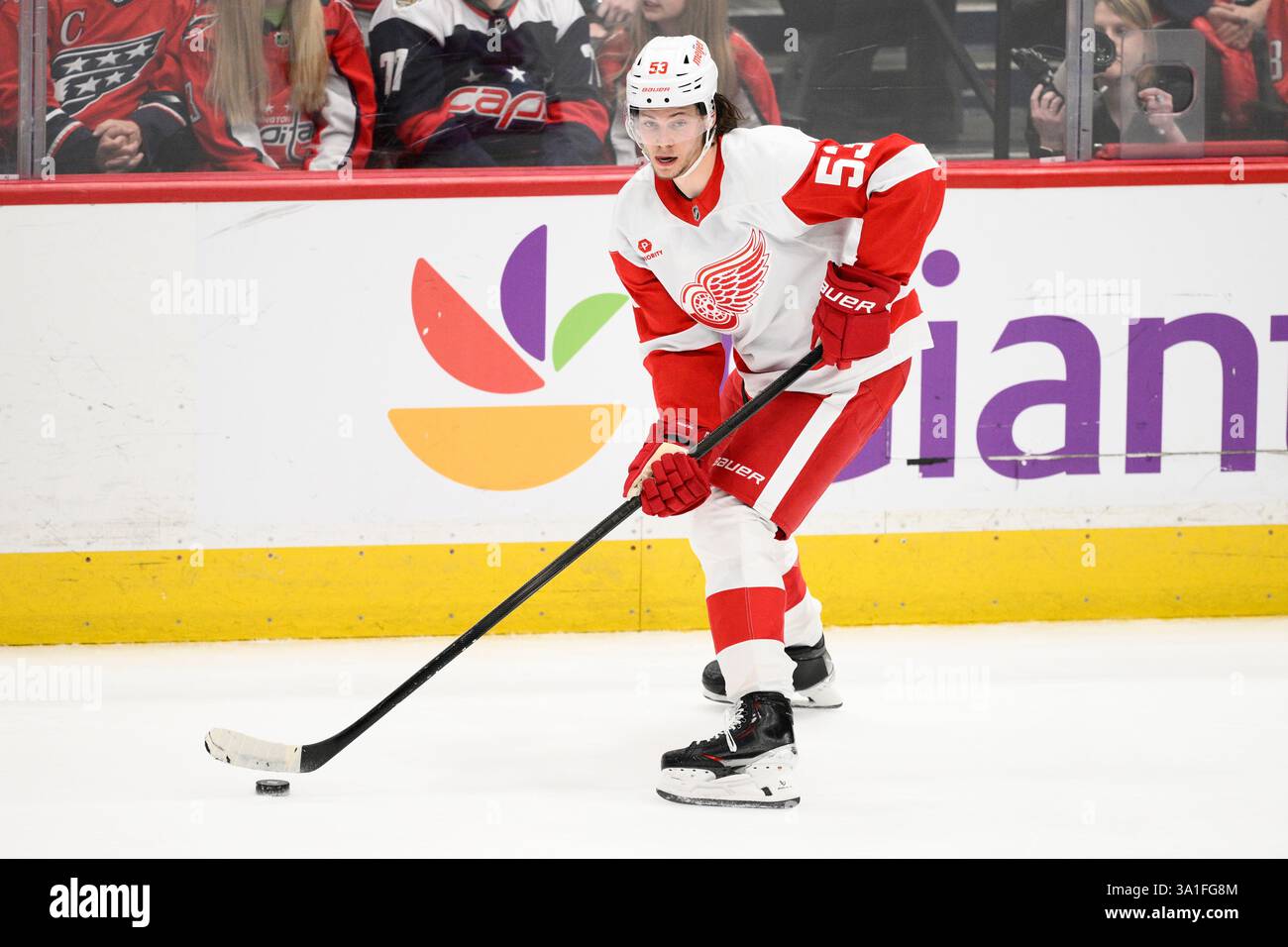 Detroit Red Wings defenseman Moritz Seider (53) in action during the ...
