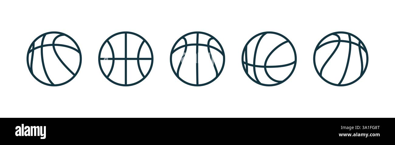 Outline basketball ball icons. Set of basketball balls symbols Stock ...