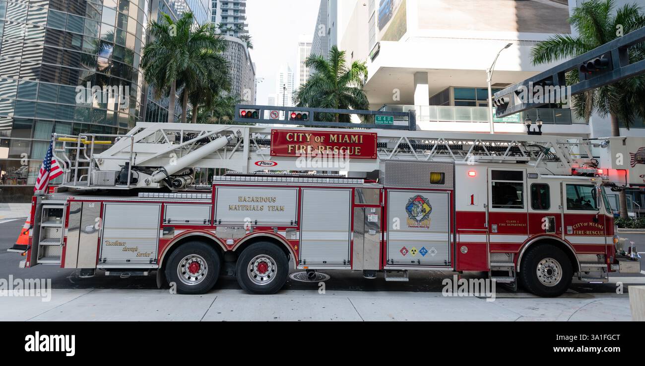 Miami, Florida, USA - December 01, 2024: Firetruck. Fire rescue in city ...