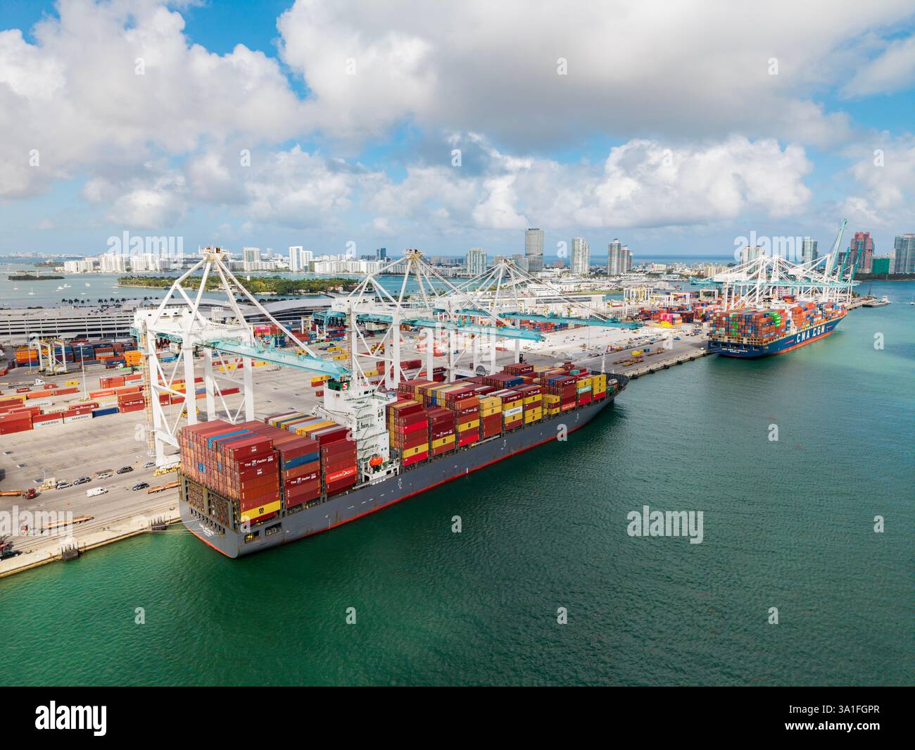 Miami, Florida - February 12, 2025: Freight container. Aerial Miami ...