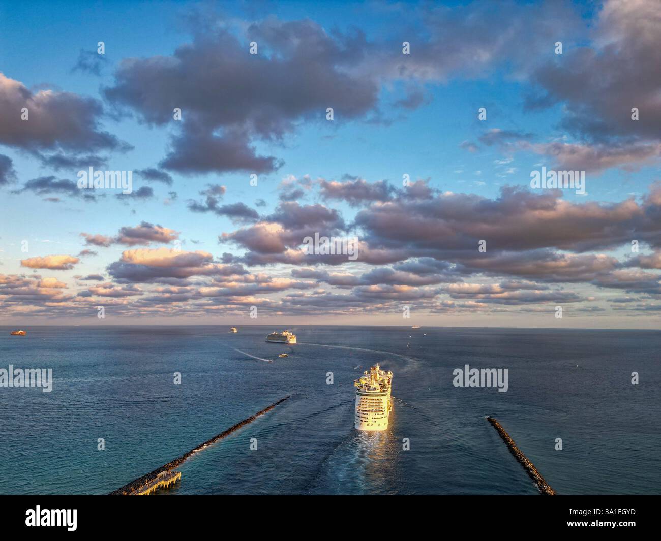 Cruise ship tour and travel at sea. Aerial view of luxury liner voyage ...