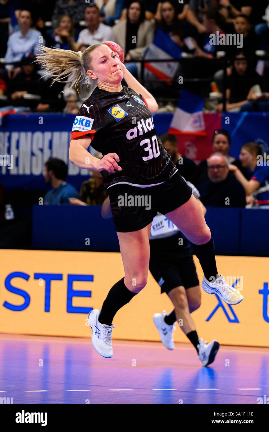 08 March 2025, France, Besançon: Handball, Women: International match ...