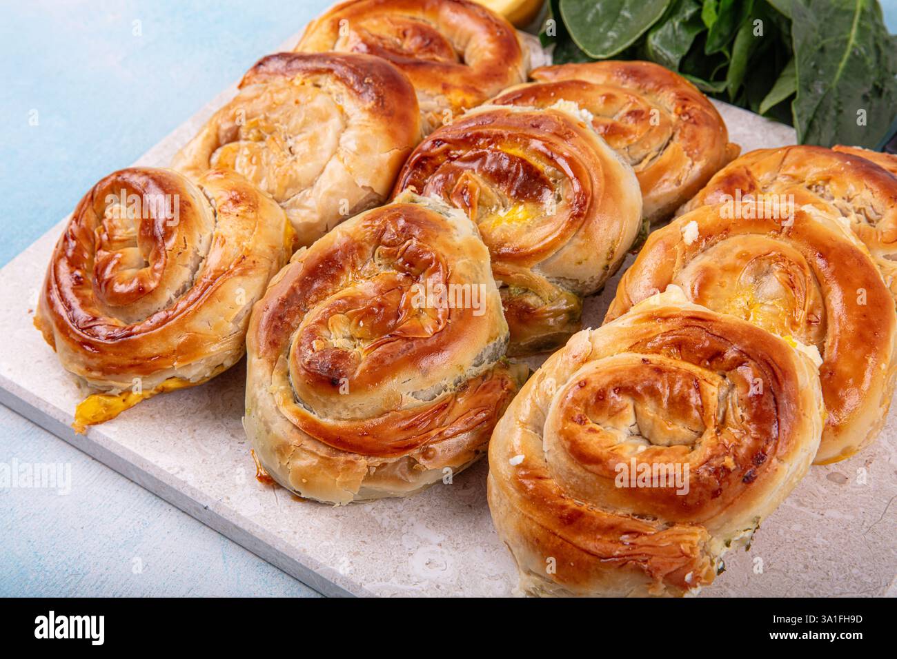 Traditional delicious Turkish burek with spinach, cheese and potatoes ...