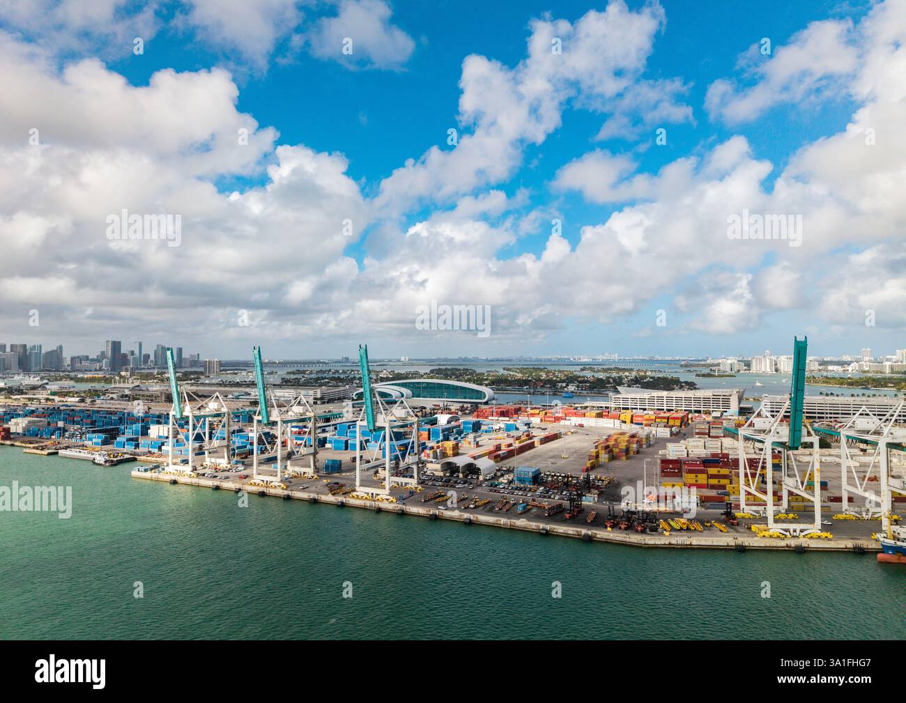 Miami, Florida - February 12, 2025: Aerial Miami port with cargo ...