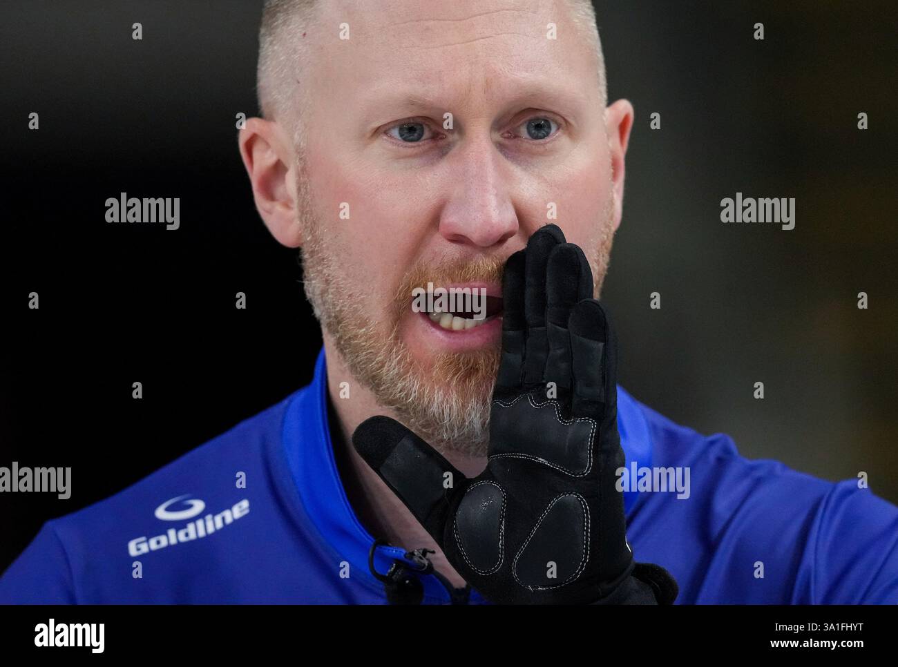 Alberta-Jacobs skip Brad Jacobs calls to the sweepers while playing ...