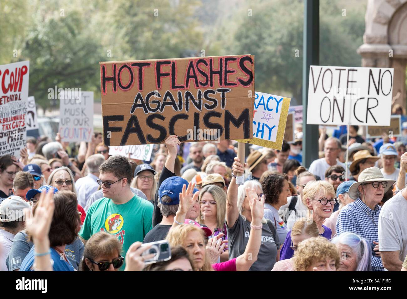 Austin, Texas, USA. 8th Mar, 2025. Protesters hold anti Donald Trump ...