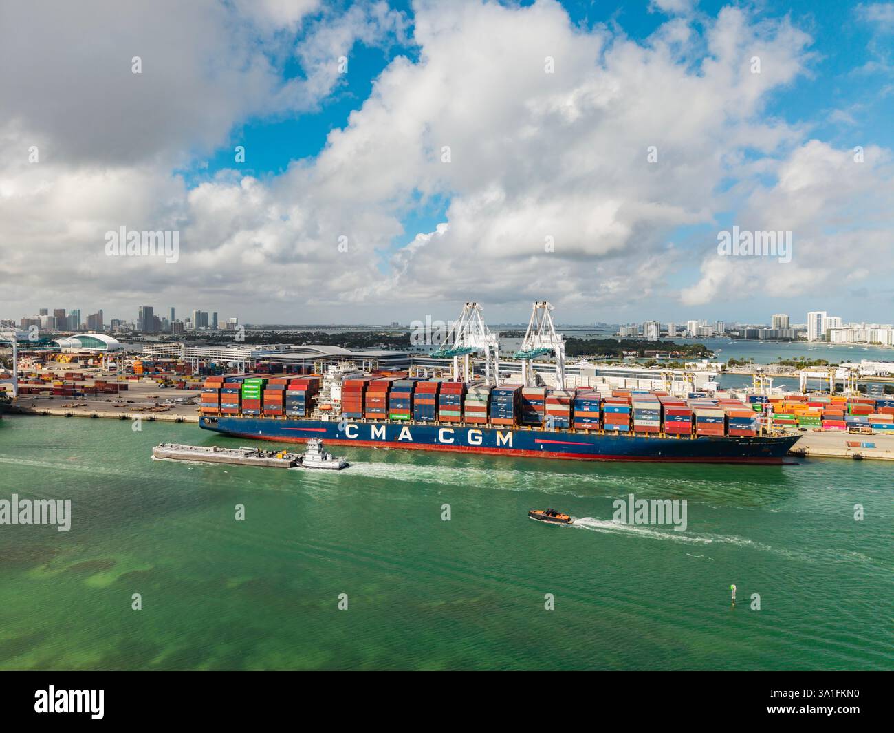 Miami, Florida - February 12, 2025: Freight container. Aerial Miami ...