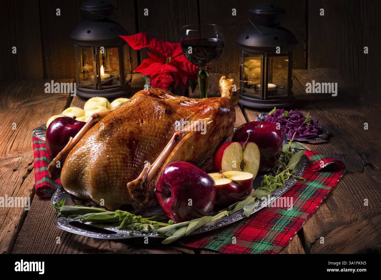 Roast Christmas duck with apples Stock Photo - Alamy