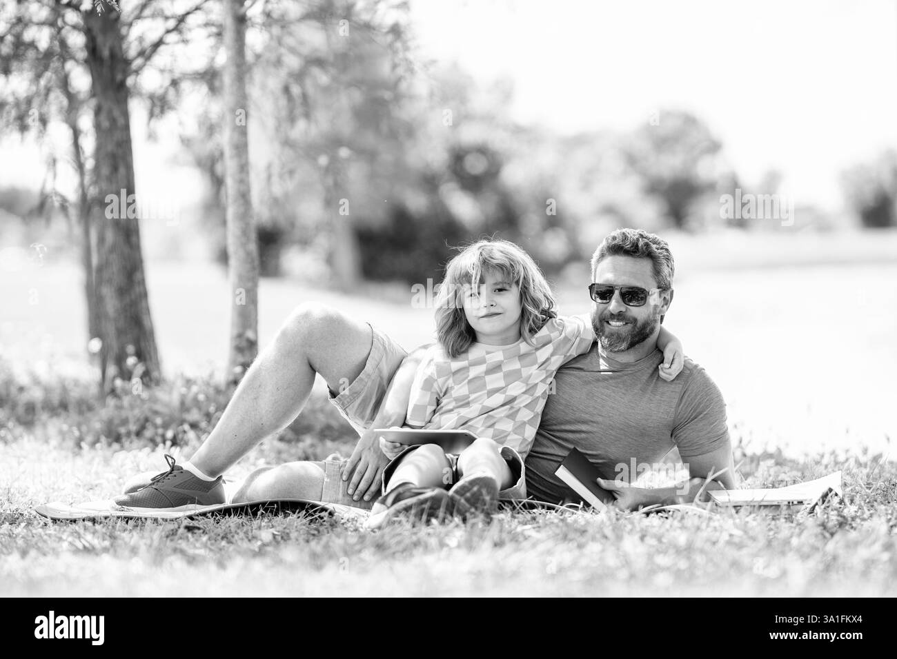 daddy inspire educational journey of his son kid. daddy and son relax ...