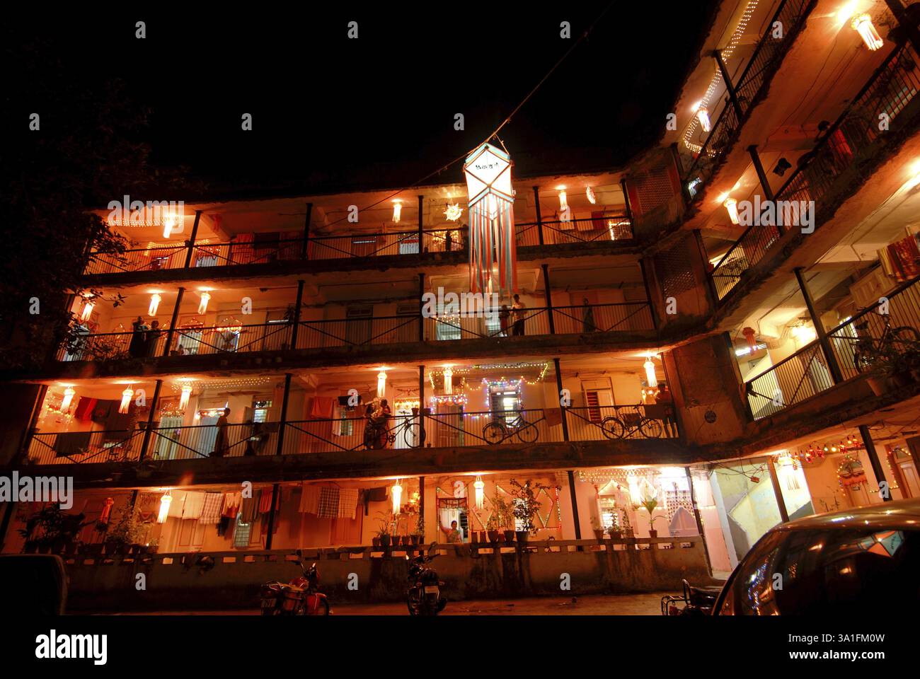 Diwali deepawali Festival, buildings decorated with kandil lighting, Mumbai Bombay, Maharashtra ...