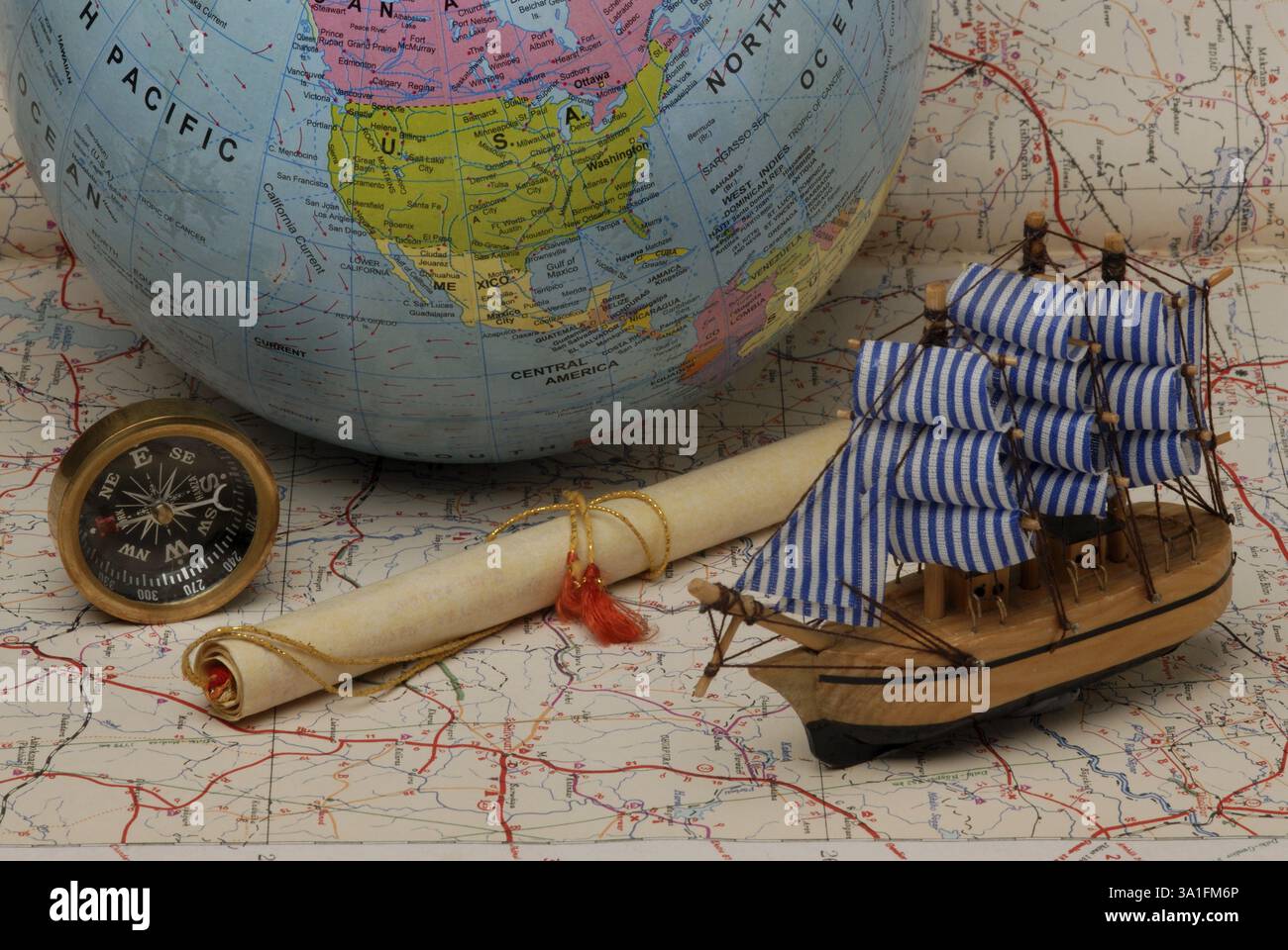 Concept, Columbus, Earth, Map, Ship, Compass Stock Photo - Alamy