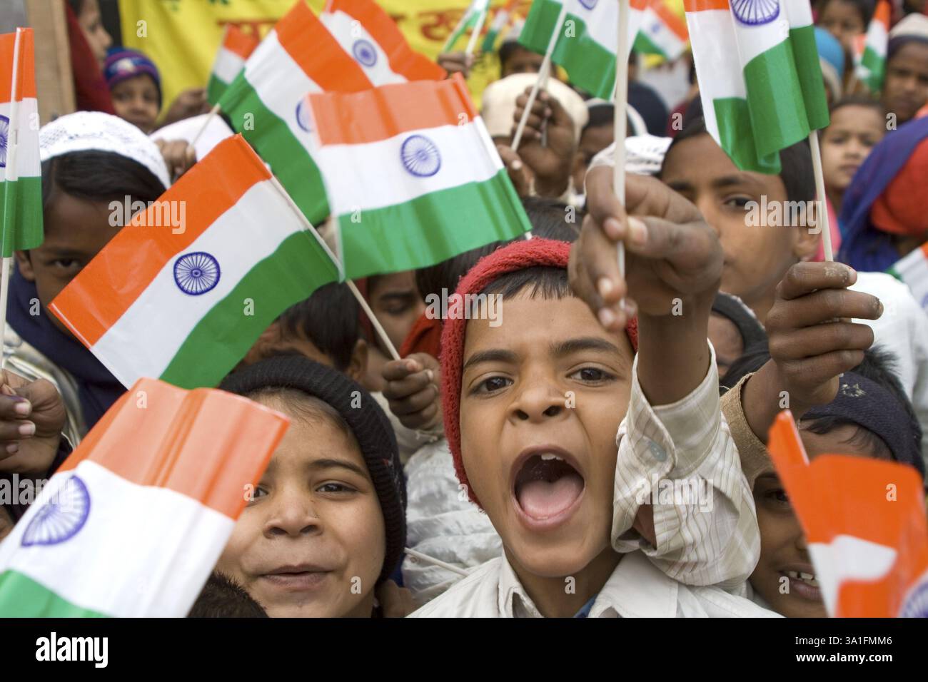 Muslim children with Indian flag on republic day 26th January in ...