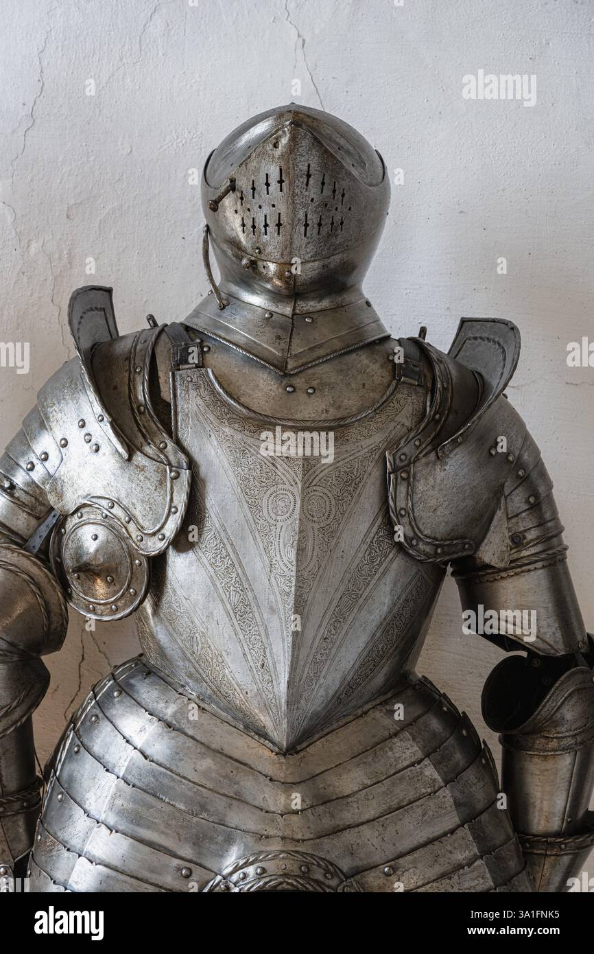 Knight's armour in the armoury in the historic Meersburg Castle, museum ...