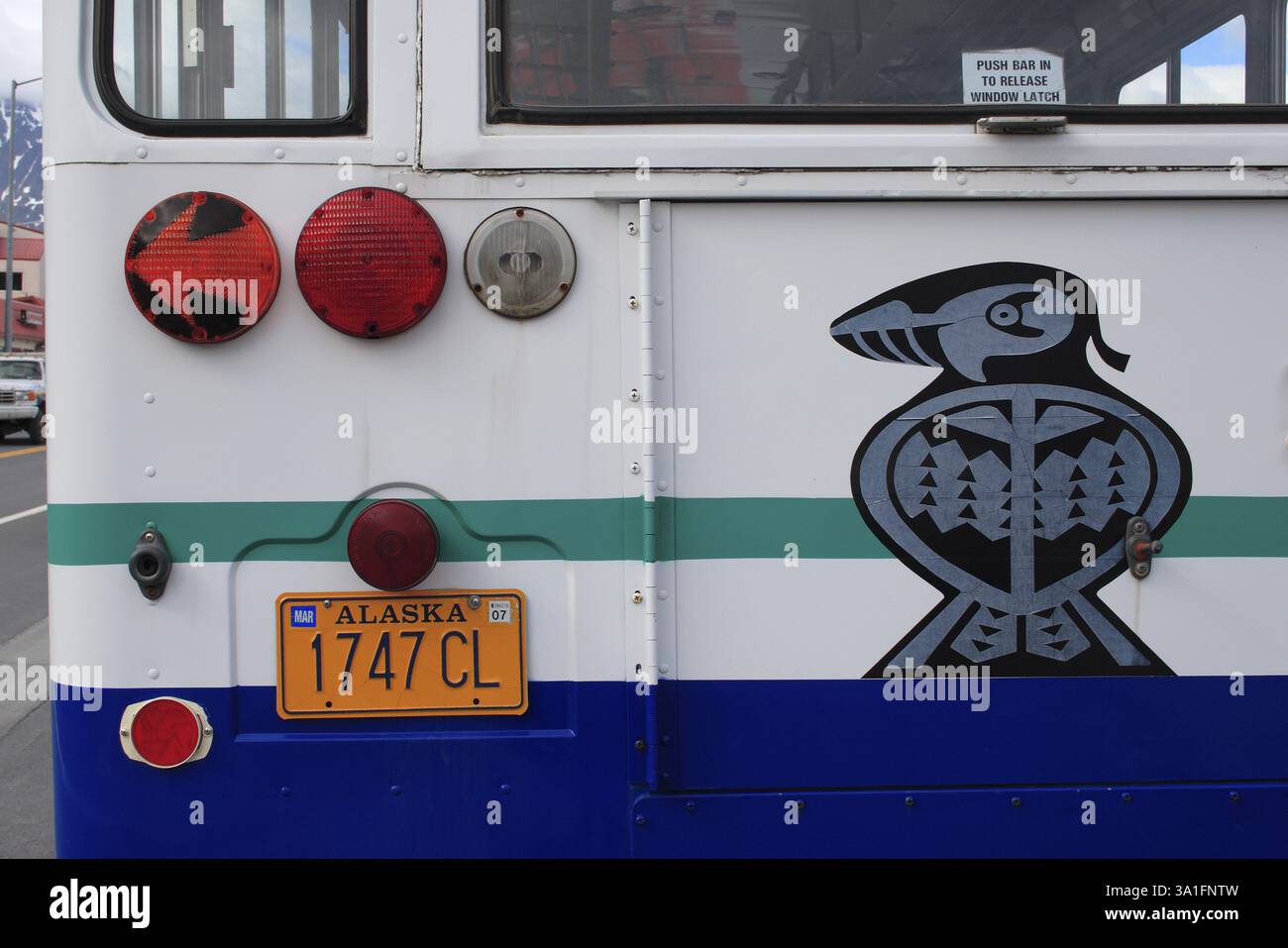 License number plate of bus, Seward, Kenai peninsula borough, Alaska, U ...