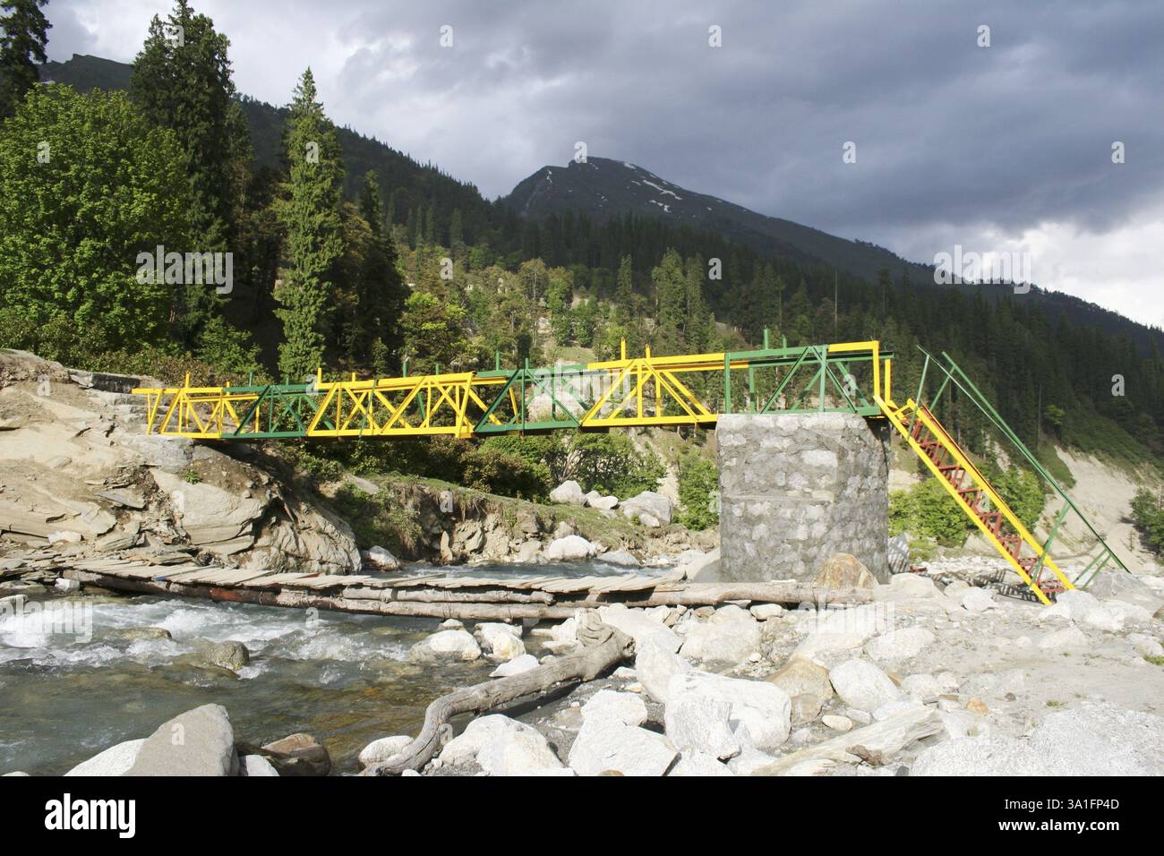 Bridge to Dhundi camp, Dhundi, Manali, Himachal Pradesh, India, Asia ...