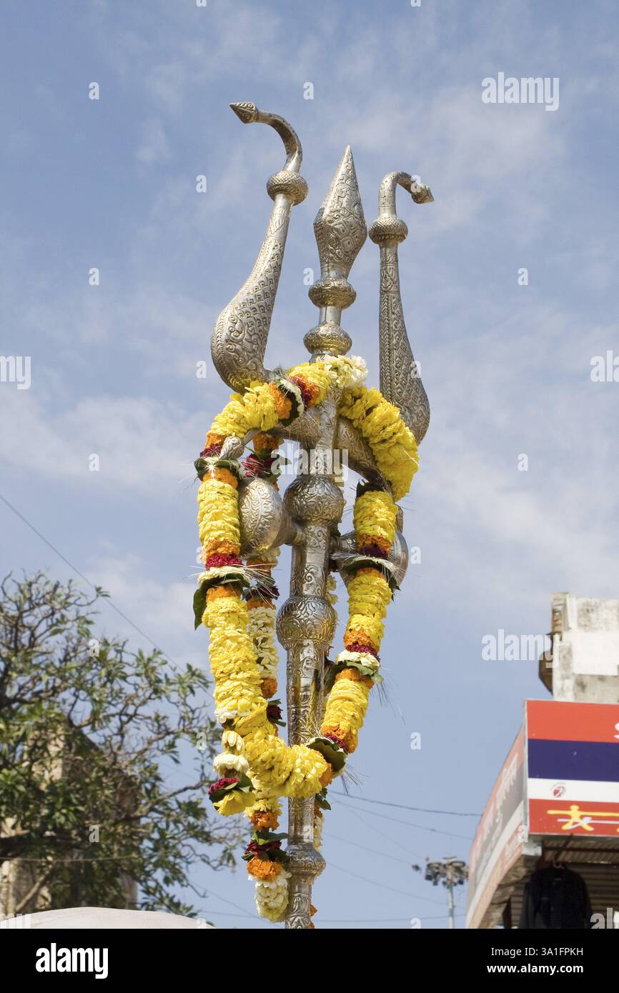 Trishul of lord Shiva in Varanasi on Ganga river, Uttar Pradesh, India ...