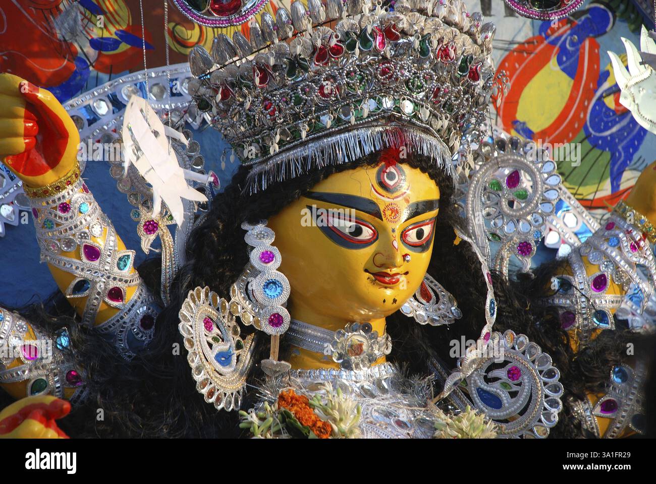 Decorative Durga clay model showing third eye open on Durga puja Stock ...