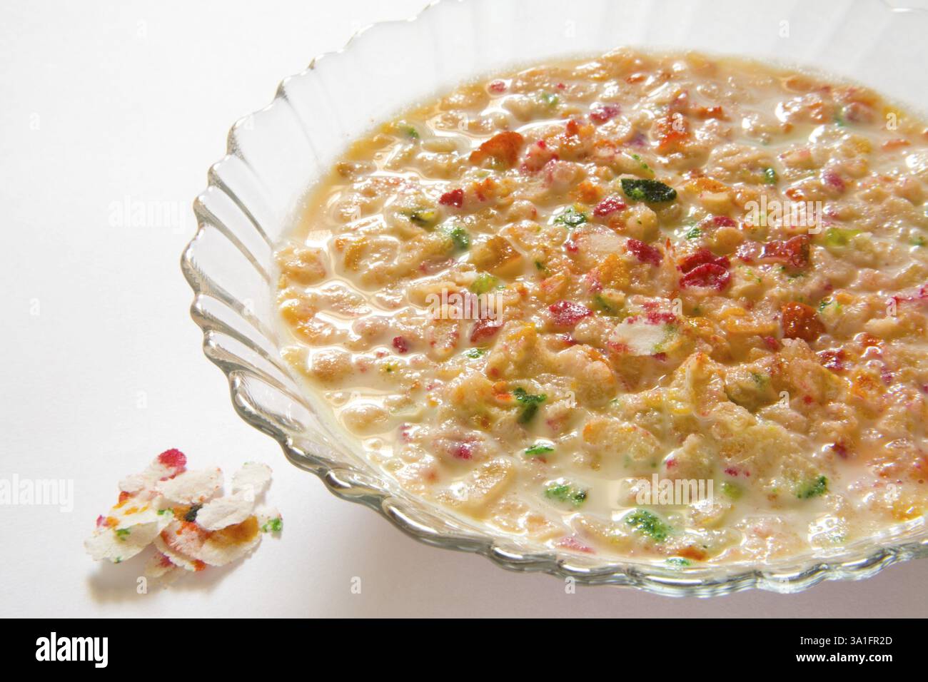 Grains flaked rice poha pawa mix in milk Stock Photo - Alamy