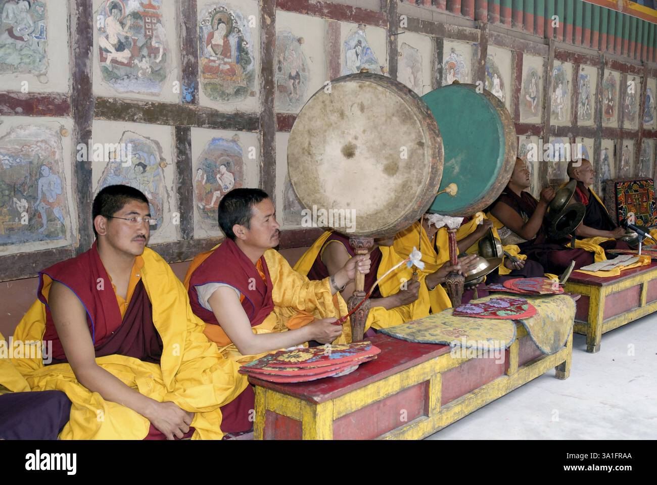 Monks playing musical instrument in Hemis festival, Hemis, Leh, Ladakh ...