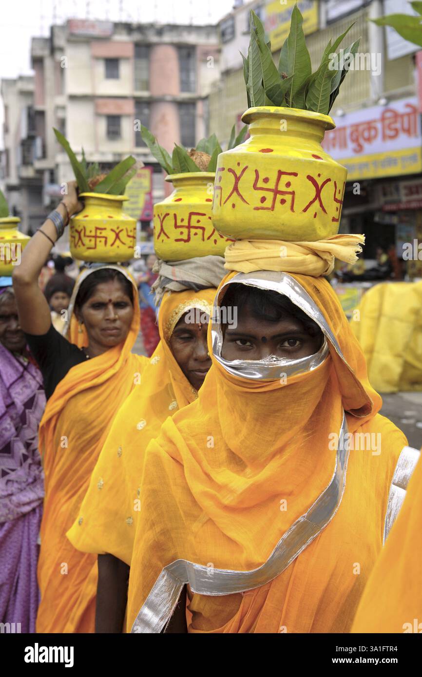 Janmashtami festival or Lord Krishna birthday celebration carnival eunuch dressed as woman with ...
