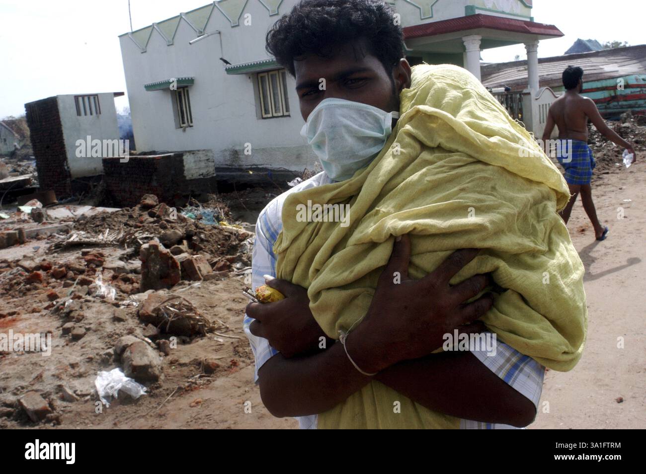 Man carrying his child to a save place after being saved from the curse ...