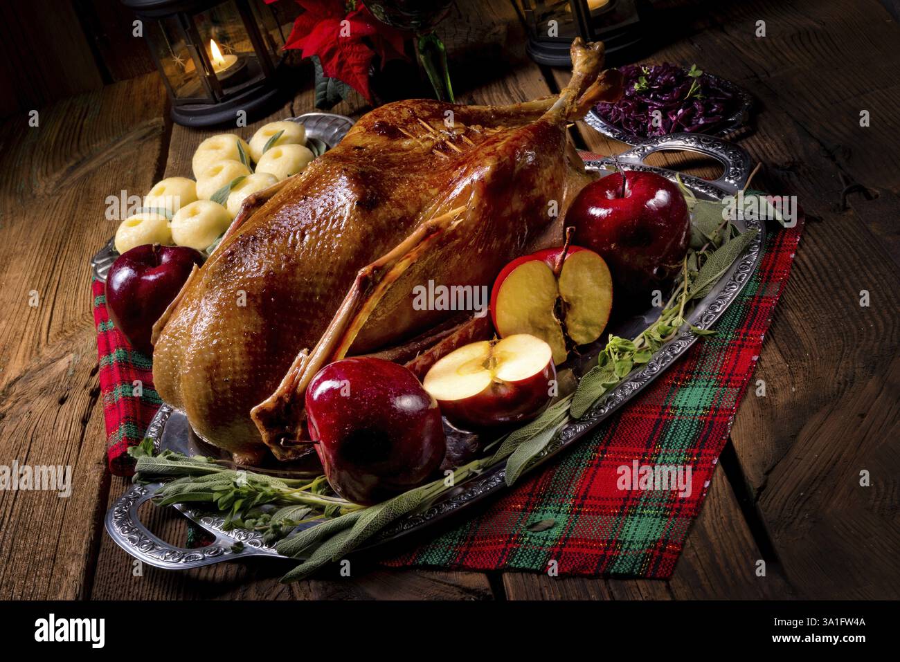 Roast Christmas duck with apples Stock Photo - Alamy