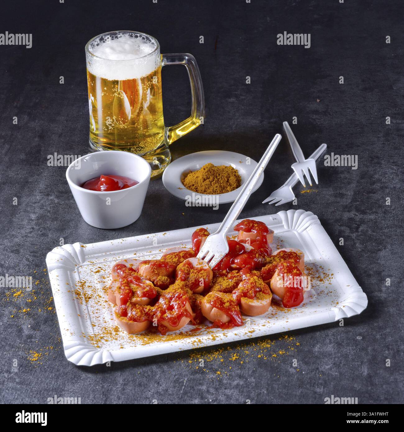 Curry bockwurst with beer Stock Photo - Alamy