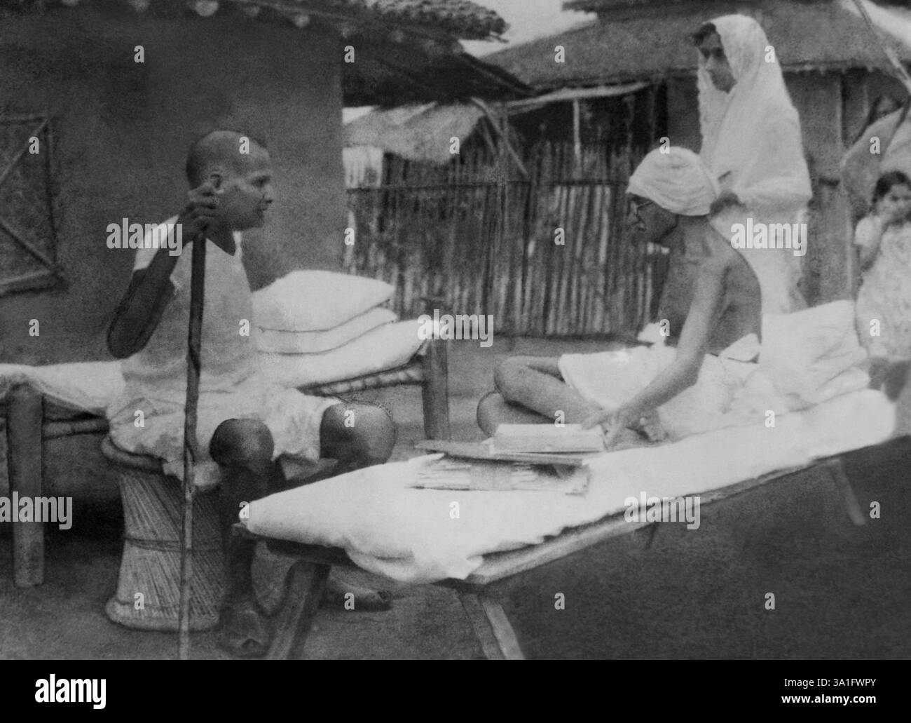 Mahatma Gandhi with Jamnalal Bajaj and Rajkumari Amrit Kaur at Sevagram ...