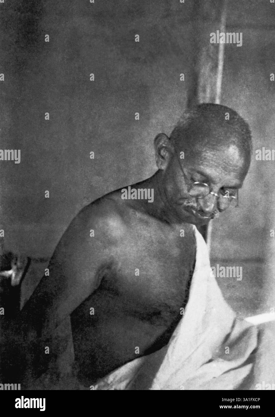 Mahatma Gandhi in his hut at Sevagram Ashram, 1939 NO MR Stock Photo ...