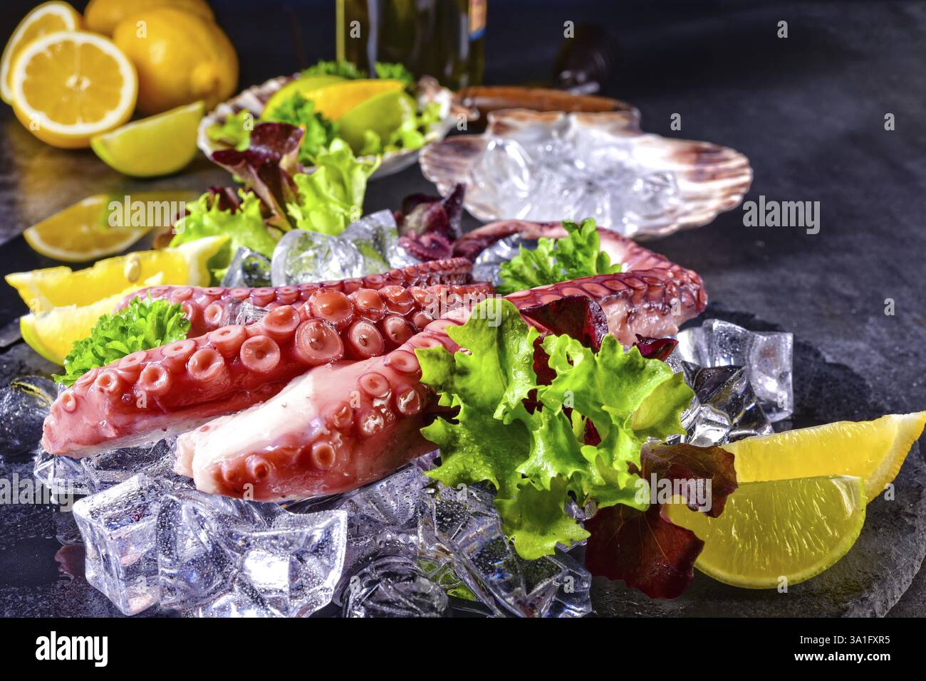 Raw octopus on the ice Stock Photo - Alamy