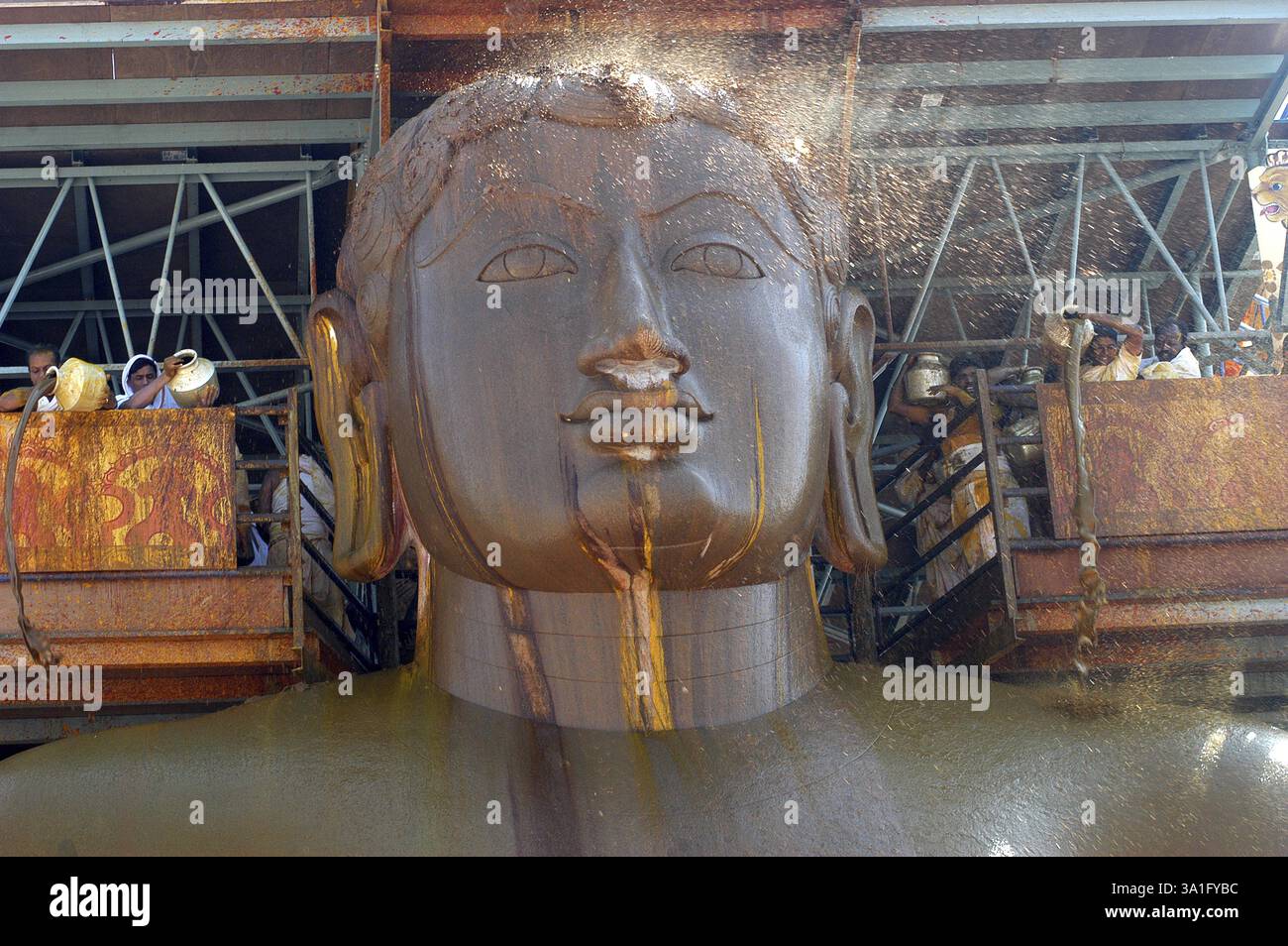 Flowers showering on 57 feet high statue of lord Bahubali known as ...