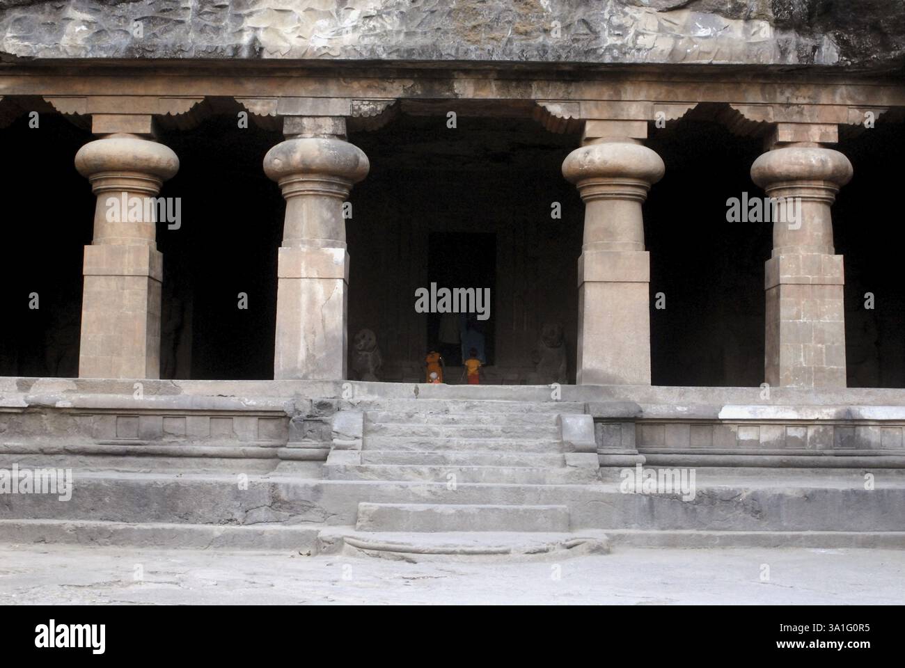 UNESCO World Heritage Site, Richly stone carved pillars at Elephanta ...