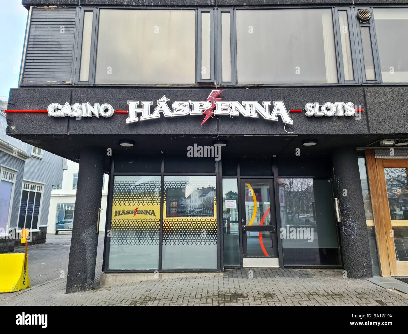 Reykjavik, Iceland - 05. March 2025: The entrance of Casino Hásenna ...