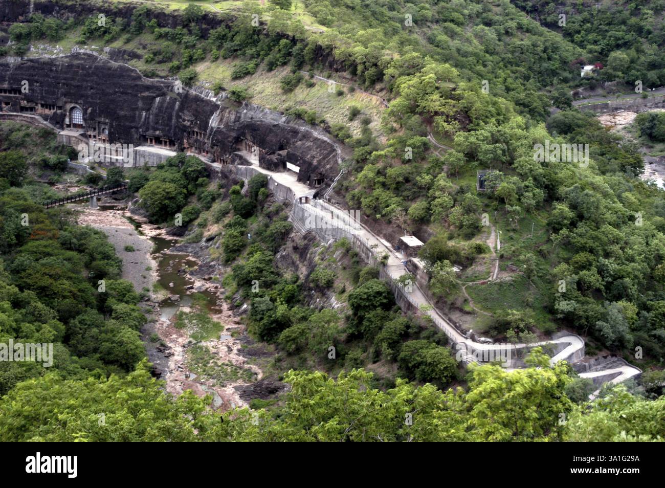 An aerial view of the UNESCO World Heritage site Ajanta Caves in ...