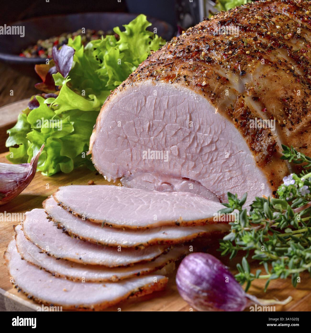 Cooked ham with colourful pepper Stock Photo - Alamy