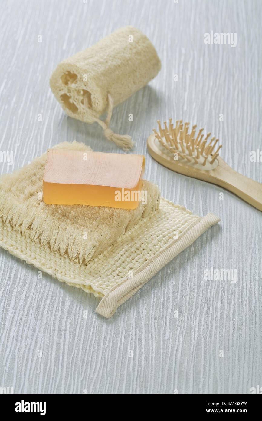 Group of bath articles Stock Photo - Alamy