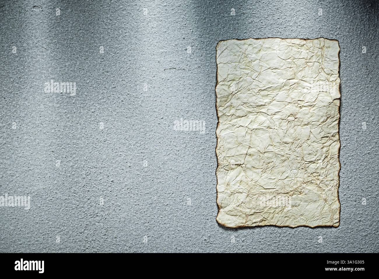 Medieval crumpled blank sheet of paper on grey background Stock Photo ...